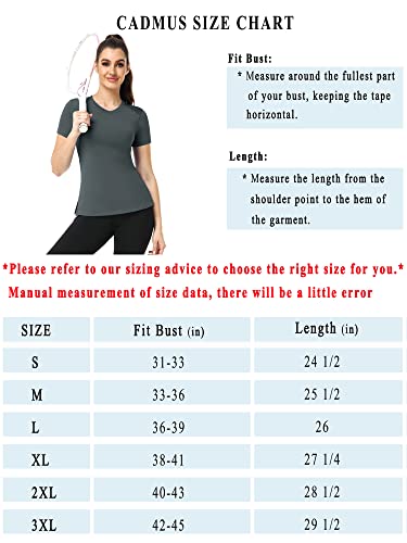 CADMUS Women's Workout Running Shirts Dry Fit Yoga T Shirts Crewneck,3 Pack,2505,Black & Grey & White,Large
