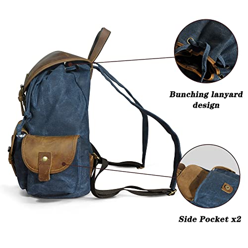 Handadsume Water Resistant Canvas + Leather Large Travel Back-pack Rucksack Knapsack Laptop Bag For Men FB1170 (X-9950-Blue)