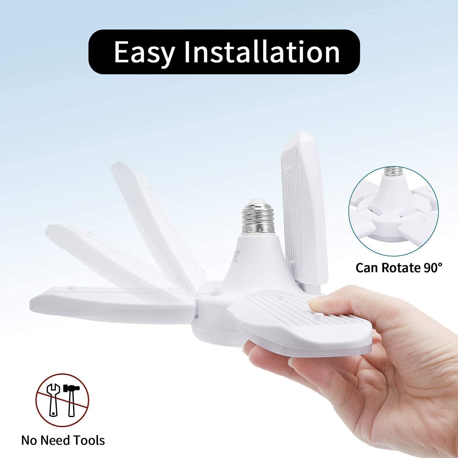 FOROUREYES 60W E27 E26 LED Bulb 120V Foldable Angle Adjustable Cold White 6500K No Flicker Superbright Lamp for Warehouse Garage Shopping Mall Lighting