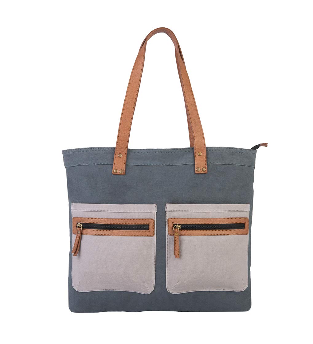 Mona B. Hyde Slate Upcycled Canvas Shoulder Bag with Vegan Leather Trim MD-5710