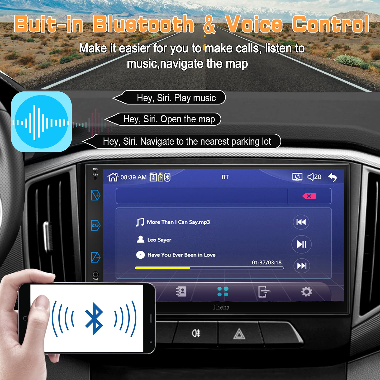 Car Stereo Compatible with Apple Carplay & Android Auto, Hieha 7 Inch Double Din Car Stereo with Bluetooth and Backup Camera, Touch Screen Car Radio with AM/FM, Voice Control, Mirror Link, A/V Input
