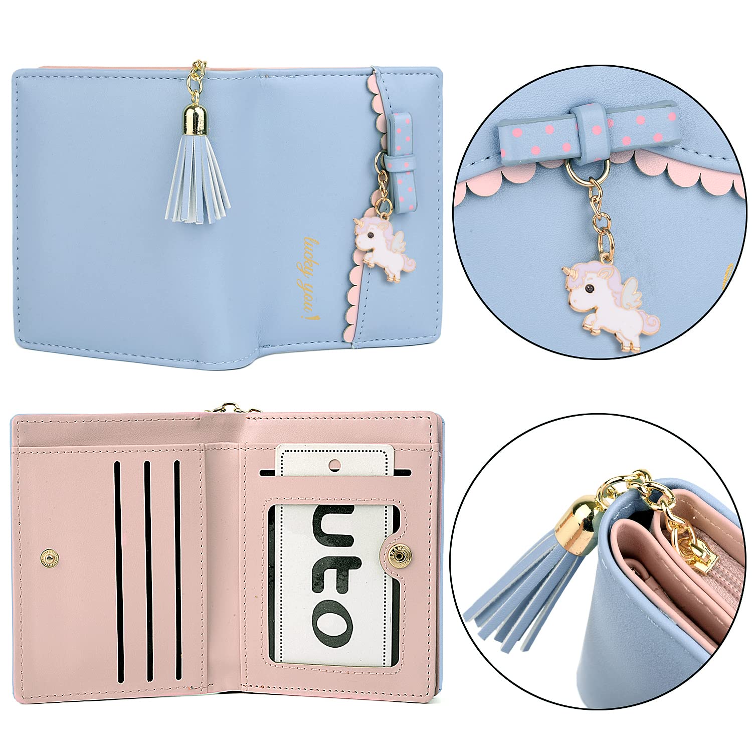 UTO Wallet for Girls Cute Unicorn Bowknot Women Coin Purse Card Bill Holder Organizer