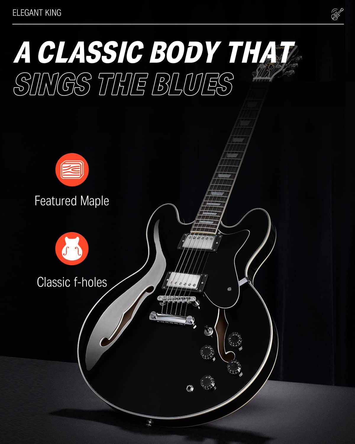 Donner Semi-Hollow Electric Guitar, DJP-1000 Jazz Guitar with H-H Pickups & Coil-splitting Function, 335 Electric Guitar Bonus Bag, Cable, Strap