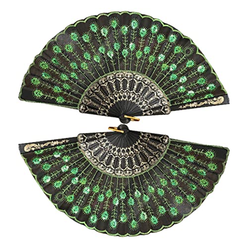 CANIGHT Peacock Hand Fan Pcs Handmade Sequins Peacock Dancing s Foldable Sequin Hand s for Women Peacock Folding Spanish Hand Flower Folding Summer Handheld Silk 2 Peacock Fans