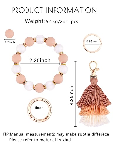 Donouzair Cute Keychain Wristlet,Silicone Beaded Key Ring Bracelet Keychain Car Holder Key Chains for Women with Gift Box(Oatmeal)
