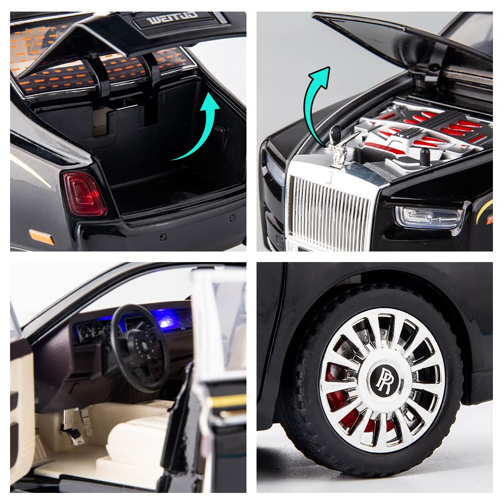 WAKAKAC 1/20 Phantom Model Car Alloy Diecast Collectible Pull Back Toy Car Classic Double Door Model Vehicle Logo Can Be Folded(Black)
