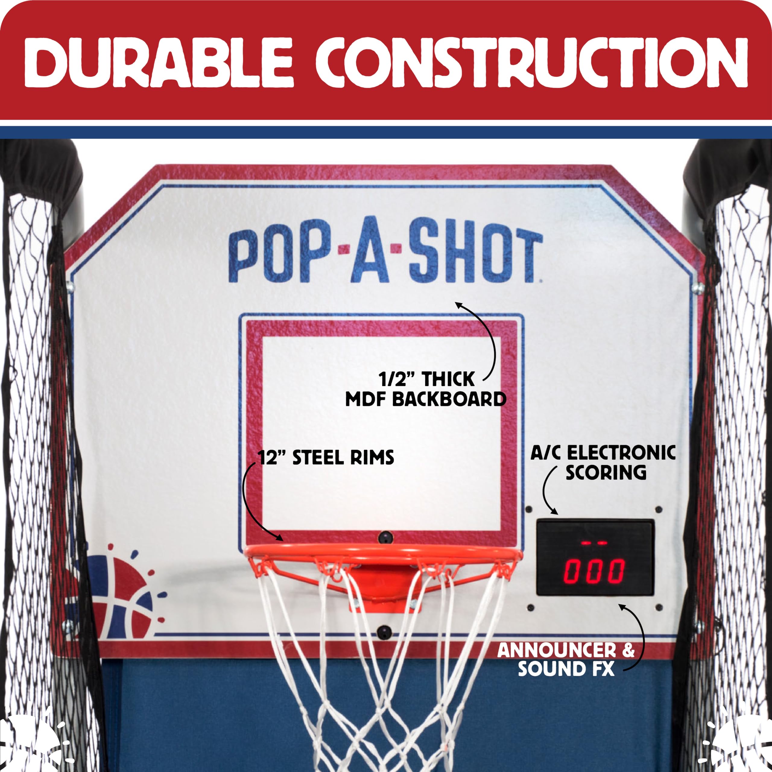 Pop-A-Shot - Home Single Shot | Arcade Basketball Fun at Home | Infrared Sensor Scoring | 6 Game Modes | 4 Balls | Foldable Storage | for All Players