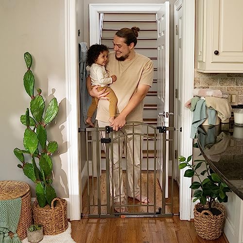 Summer Multi-Use Decorative Extra Tall Safety Pet and Baby Gate, 28.5"-48" Wide, 36" Tall, Pressure or Hardware Mounted, Install on Wall or Banister in Doorway or Stairway, Auto Close Door - Bronze