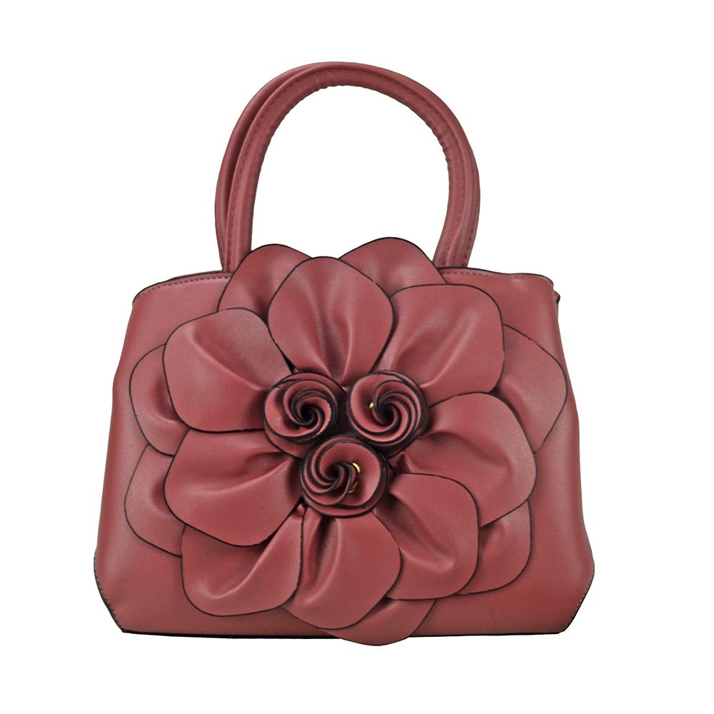 Sibalasi Women’s Flower Leather Top-Handle bag Small Floral Shoulder Bag Designer Handbags Handmade Purse (B-PI)