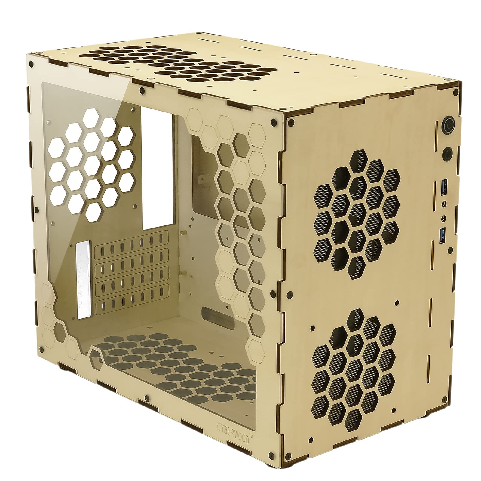 CYBERWOOD Mirco ATX PC Case, Mini Tower Computer Case with Acrylic Side Panel, Unique Wood Gaming PC Case for DIY, Wooden