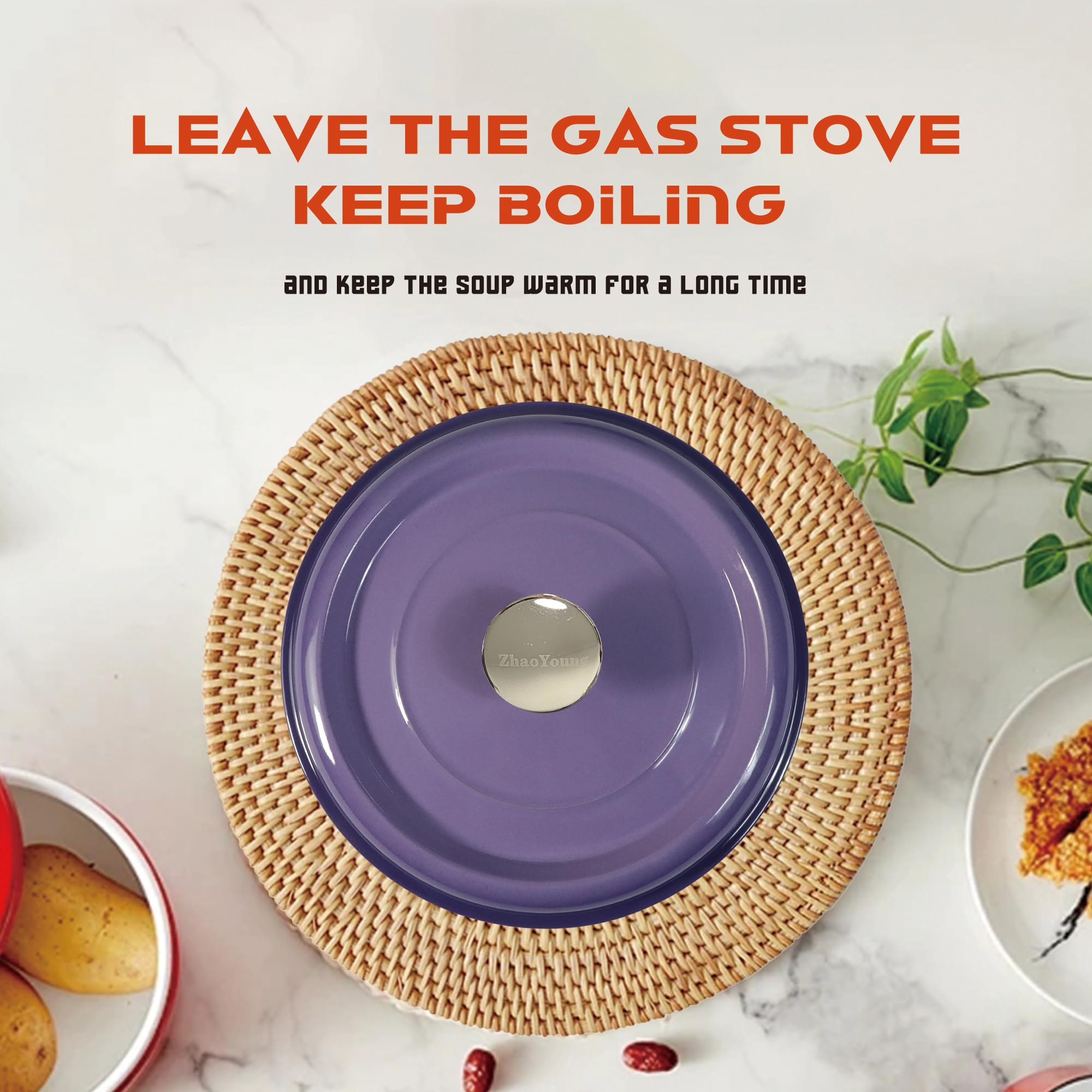 Enameled Dutch Oven with Lid ,Dual Handles ,Oven Safe up to 500° F or on Stovetop,Use to Marinate, Cook, Bake, Refrigerate , Blue