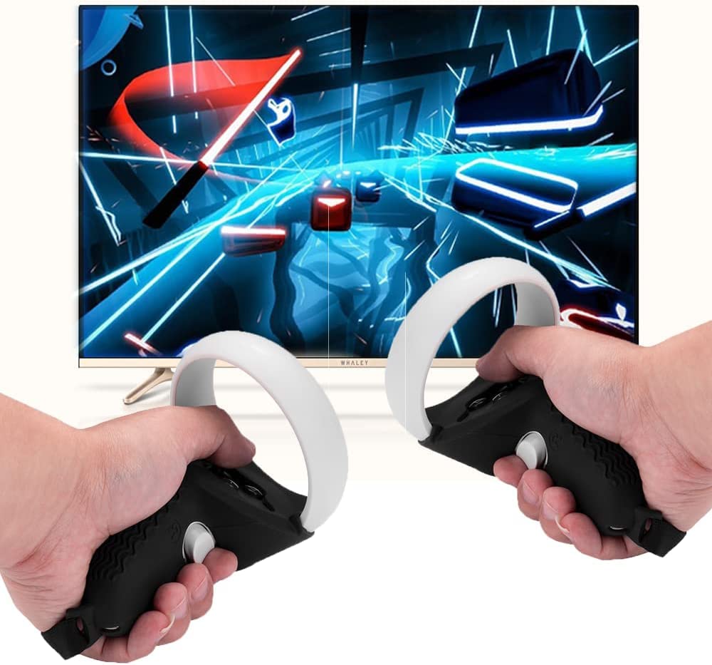 Controller Grips for Oculus Quest 2, Silicone Anti-Throw Grips Cover Protector with Knuckle Straps (Black, 1 Pair)