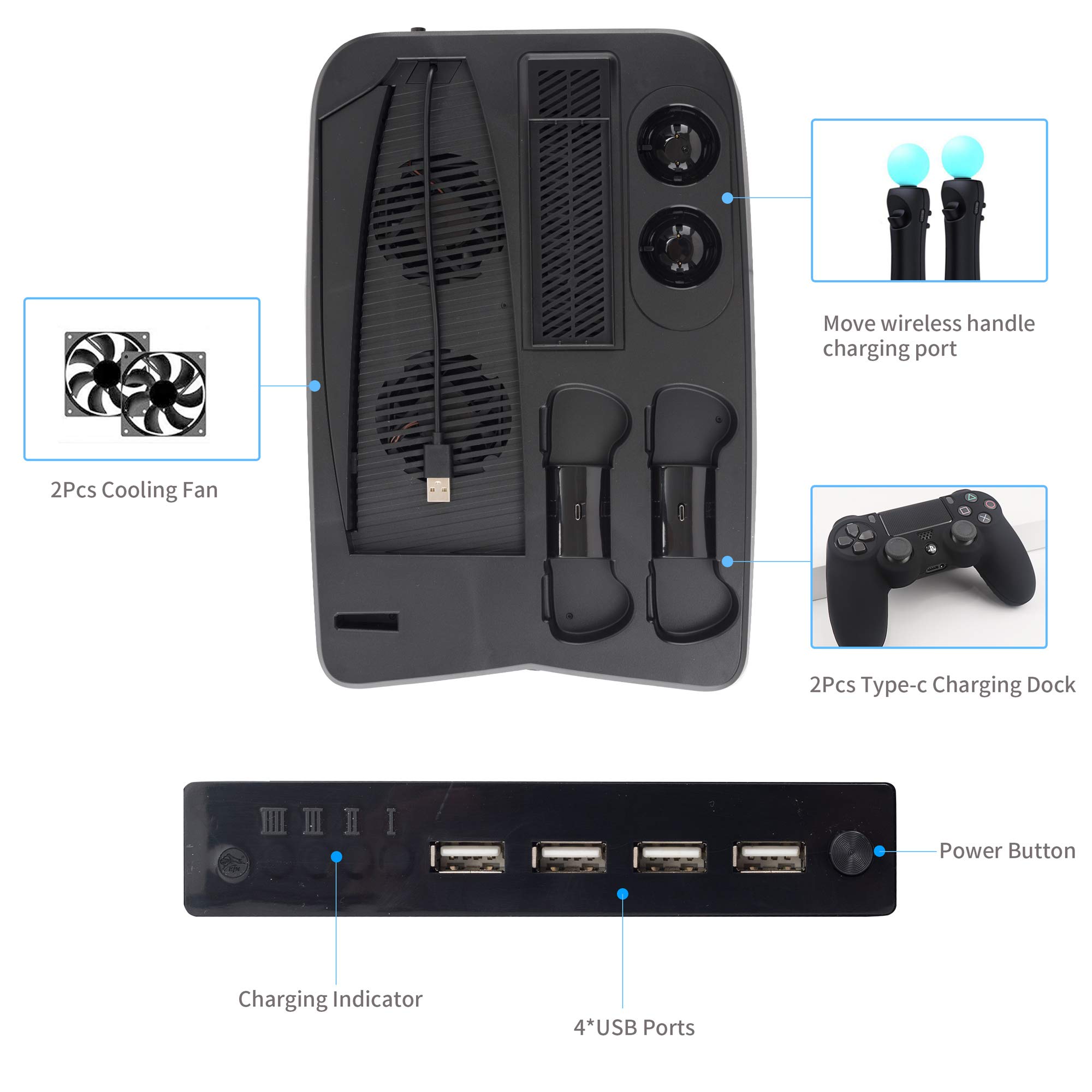 PS5 controller charger,Multifunctional PS5 cooling base,Cooler Fan for PS5 console, Improve the operational life span, Dual handles can be charged at the same time