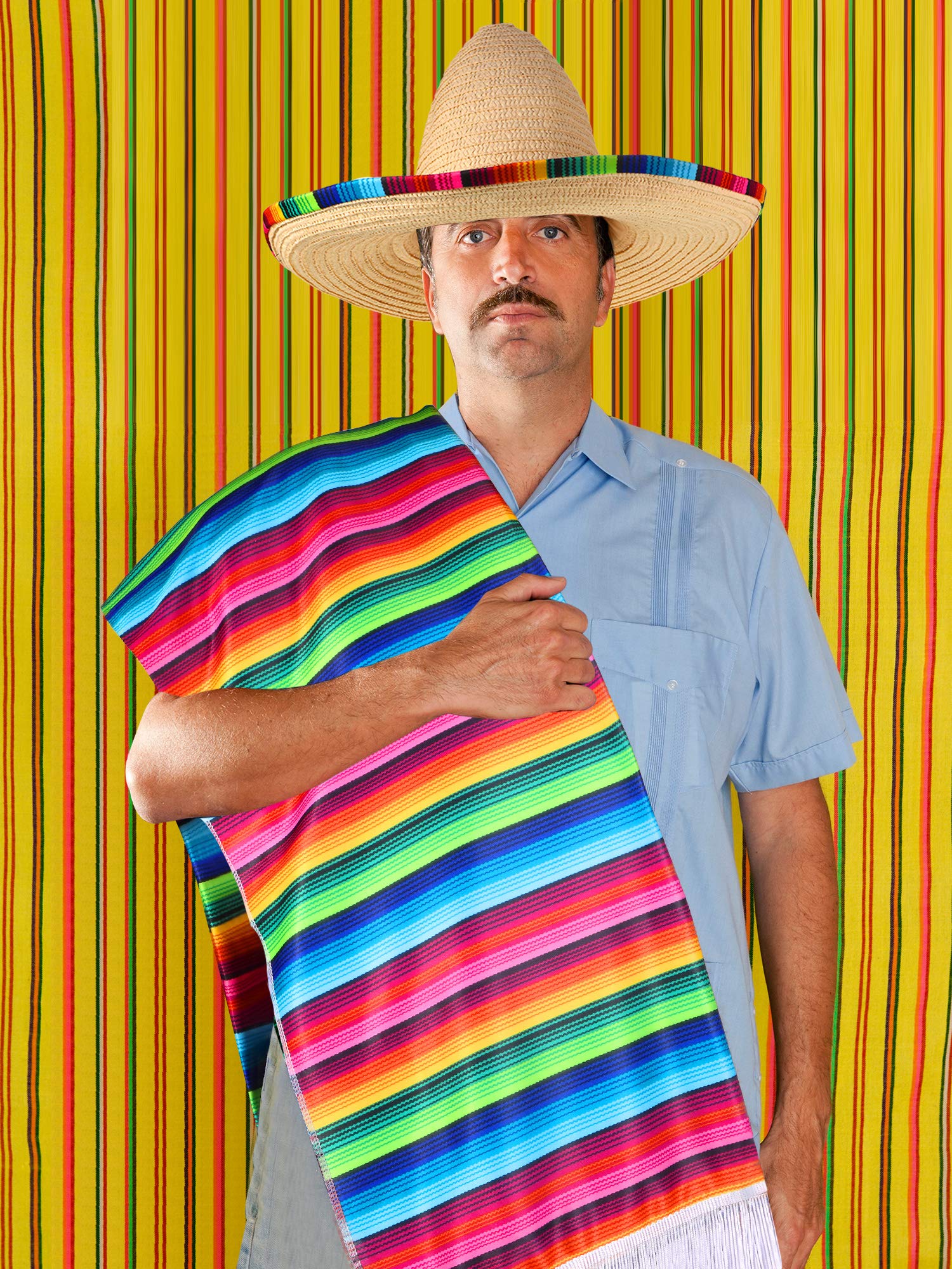SATINIOR Mexican Serape Poncho Costume Mexican Sombrero with Rainbow Serape Edge and Band (Adult)