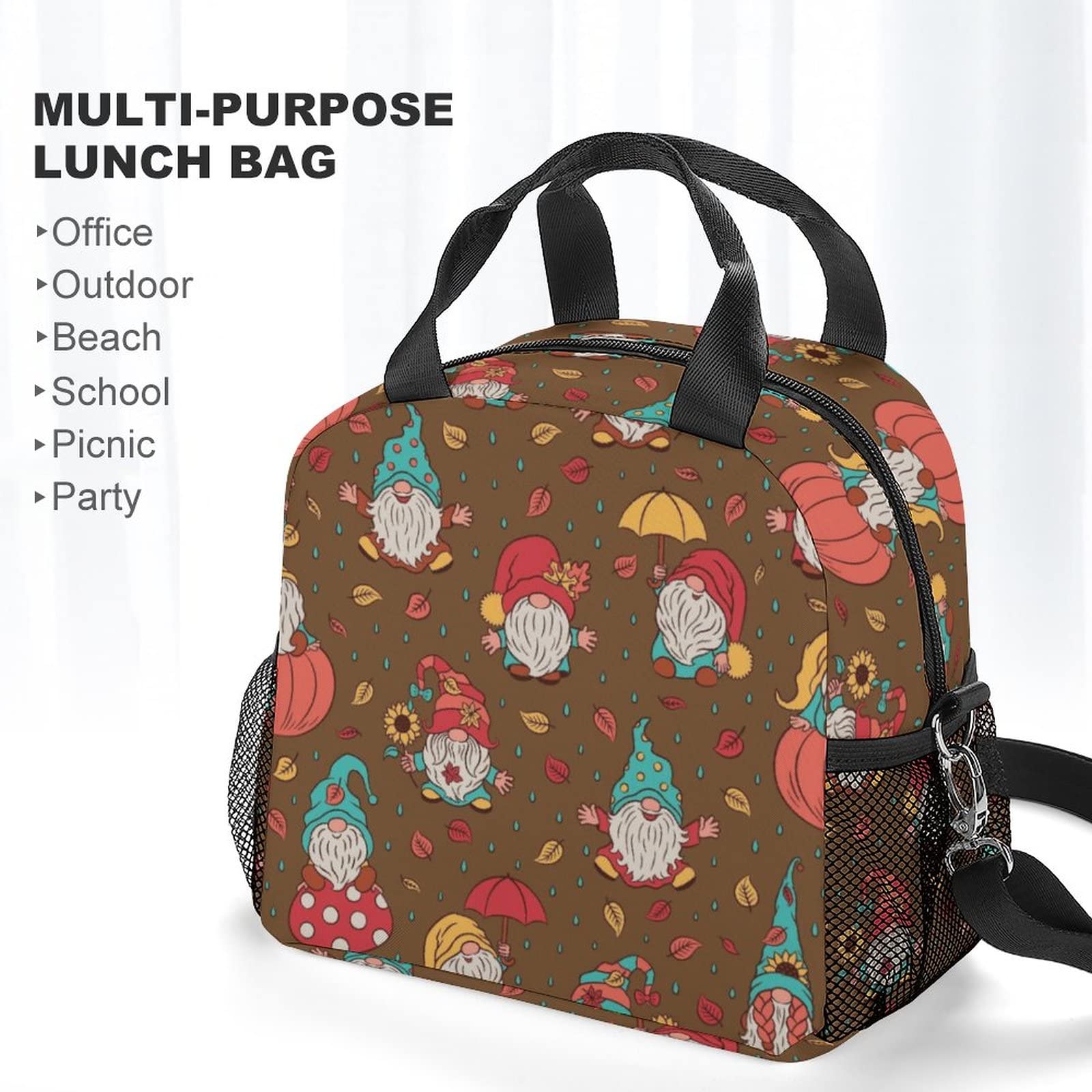 Cute Gnomes Lunch Bag for Women Men, Portable Insulated Lunch Box, Lunch Tote Bag for Work Outdoor