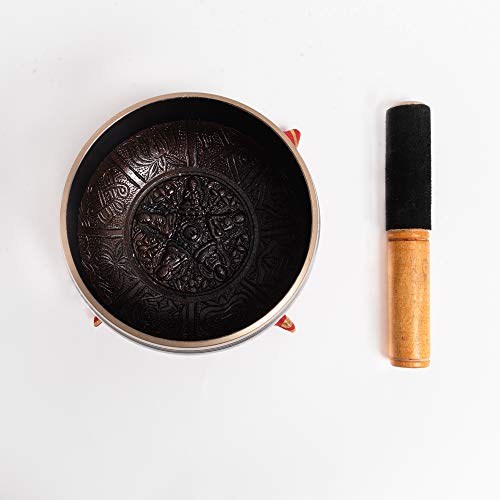 Satnam Tibetan Singing Bowl Set with Mantra Engravings | Meditation Sound Bowl | Handcrafted in India Great for Meditation, Stress & Anxiety Relief & Chakra (4 Inch, Black)