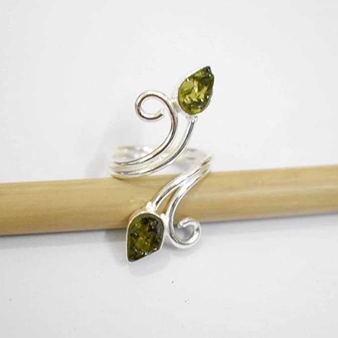 Branch Ring, Moldavite raw Ring, Reiki Healing ring, Psychic protection ring, Silver Plated Ring, Moldavite Ring, Brass Ring, Czechoslovakia Ring (7 US)