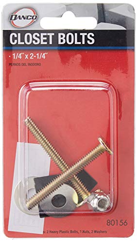 DANCO Brass Closet Bolts with Nuts and Washers Toilet Bolt Set, 1/4 inch x 2-1/4 inch, Brass, 2-Set (80156)