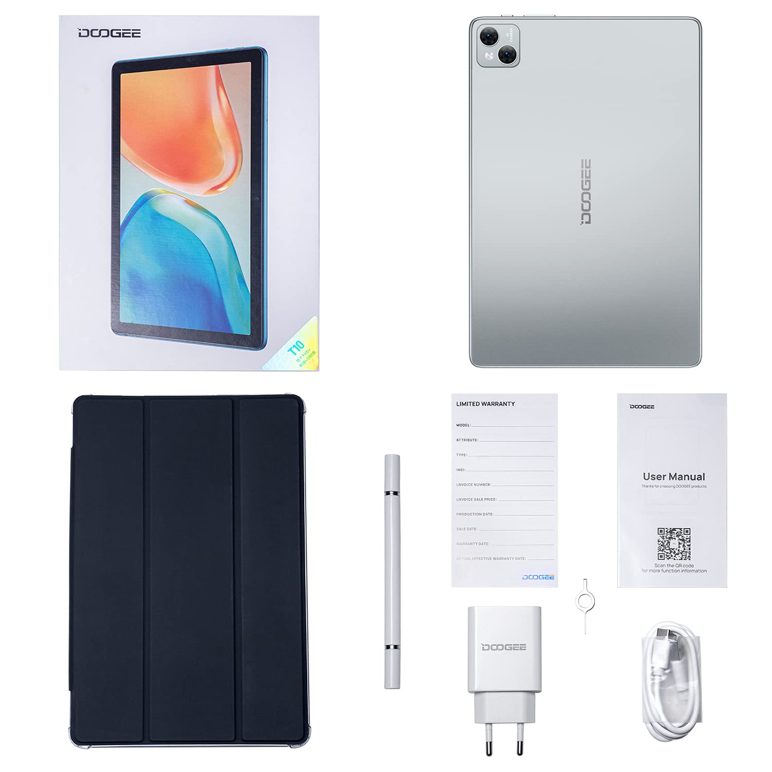 DOOGEE T10 Android Tablet 2024, 10.1" FHD+ Android 12 Tablet, 15GB+128GB Octa-Core Gaming Tablet, 8300mAh Battery 2.4G/5G WiFi Tablet, TÜV Low Bluelight Tablet Android, Bluetooth, GPS, Split Screen