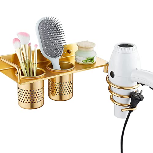 Leyeet Hair Blow Dryer Space Aluminum Wall Mounted Spiral Hair Tool Organizer for Blow Dryer Comb