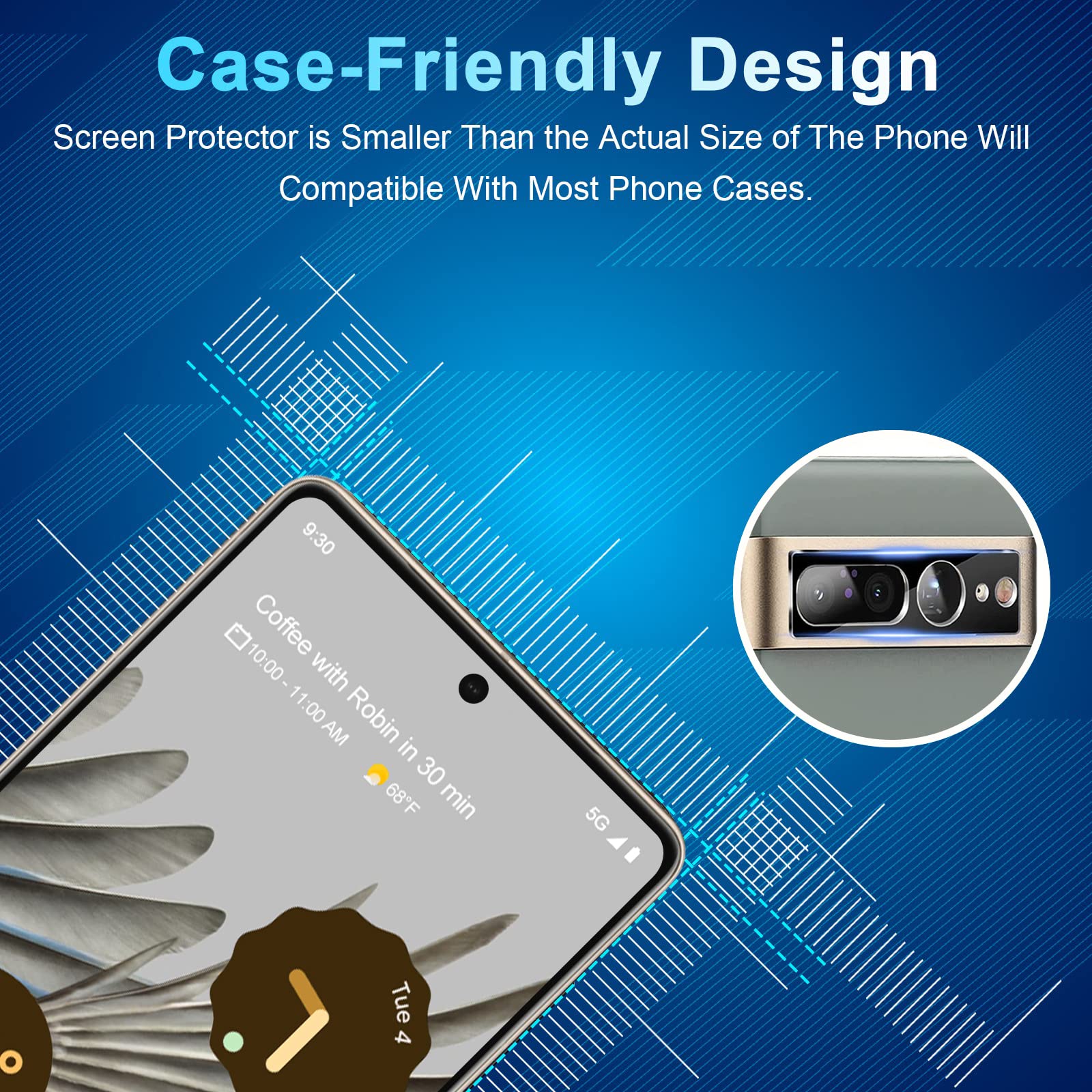 CWQZGUF Screen Protector [2+2 Pack] Camera Lens Protector, Fingerprint Unlock Support, HD Tempered Glass, Touch Sensitive, Anti Scratch, for Google Pixel 7 Pro 5G