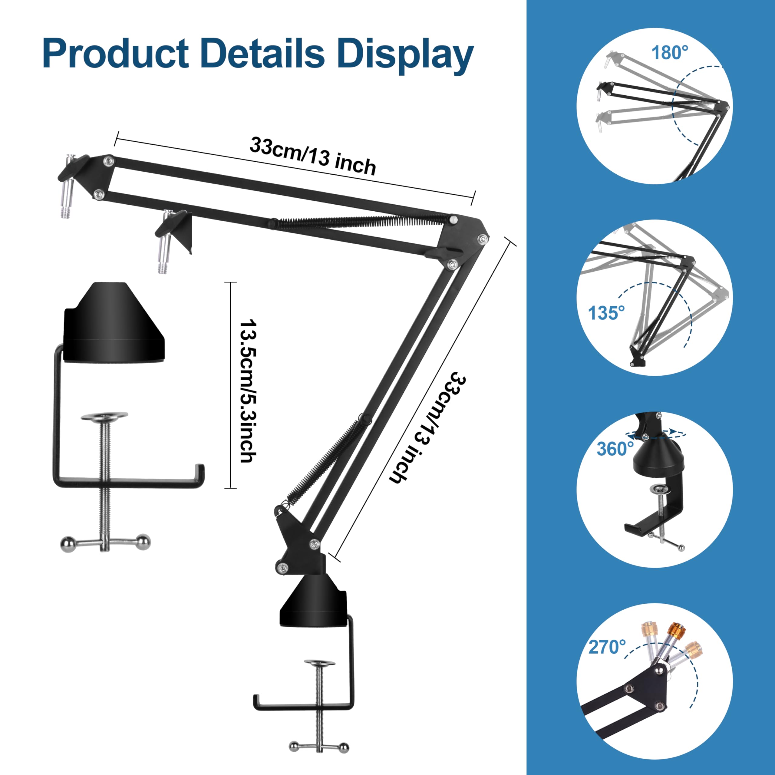 OUKMIC Microphone Arm Stand, Mic Scissor Arm Adjustable Suspension Boom with Mic Clip and 5 Velcro Cable Ties, Heavy Duty Stand for Blue Yeti Nano Snowball Ice, Recording Gaming Streaming Karaoke