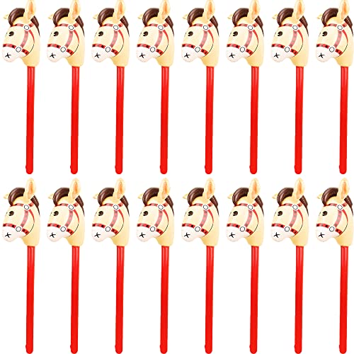 Haconba 16 Pieces 40 Inch Inflatable Stick Horse Cowboy Cowgirl Horse Head Stick Pony Stick Balloon for Cowboy Theme Parties Chsirtmas Birthday Party Home Decoration