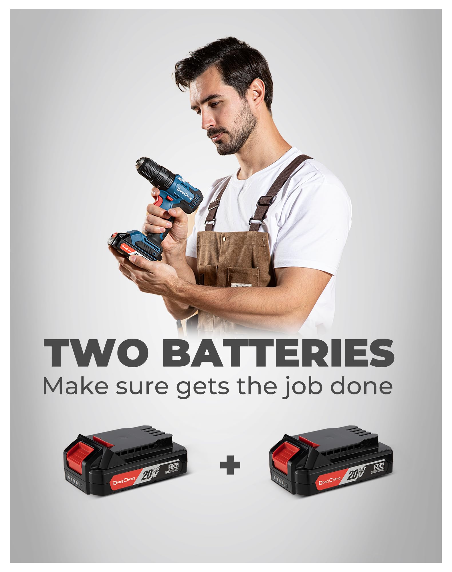 Dong Cheng 20V Brushless Heavy-duty Impact Drill, 435 in.lbs, 27000 BPM, 1/2" Keyless Metal Chuck, 20+1+1 Clutch, Cordless Hammer Drill with 2 Battery Kit for Drilling Brick Wall, Metal, Wood