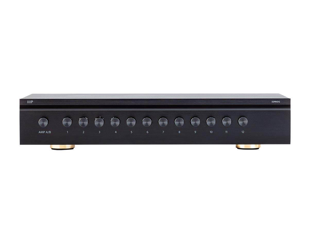 Monoprice SS-Pro 12 High Power Dual Source 300 Watt Peak 12 Pair Impedance Matching Speaker Selector (139067), Black