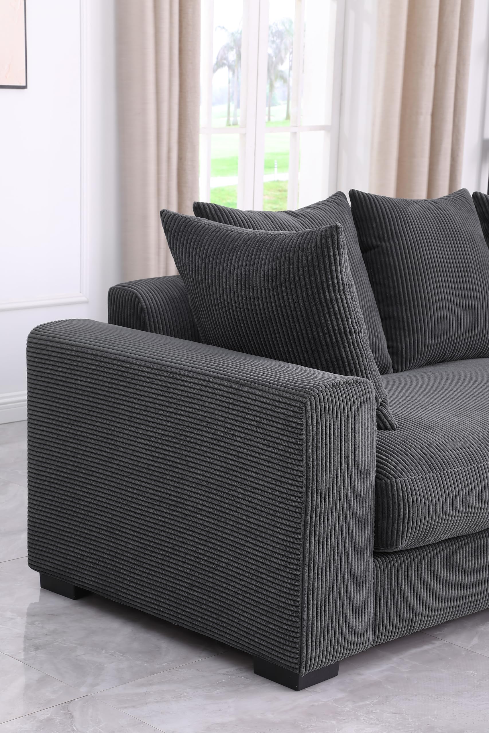 ERYE Oversized 3-Piece Right Facing Sectional Sofa Couches W/Ottoman for Living Room, 109.75-Inch L Shaped Corduroy Upholstered Convertible Sofa&Couch with Left Chaise Daybed and 6 Pillows