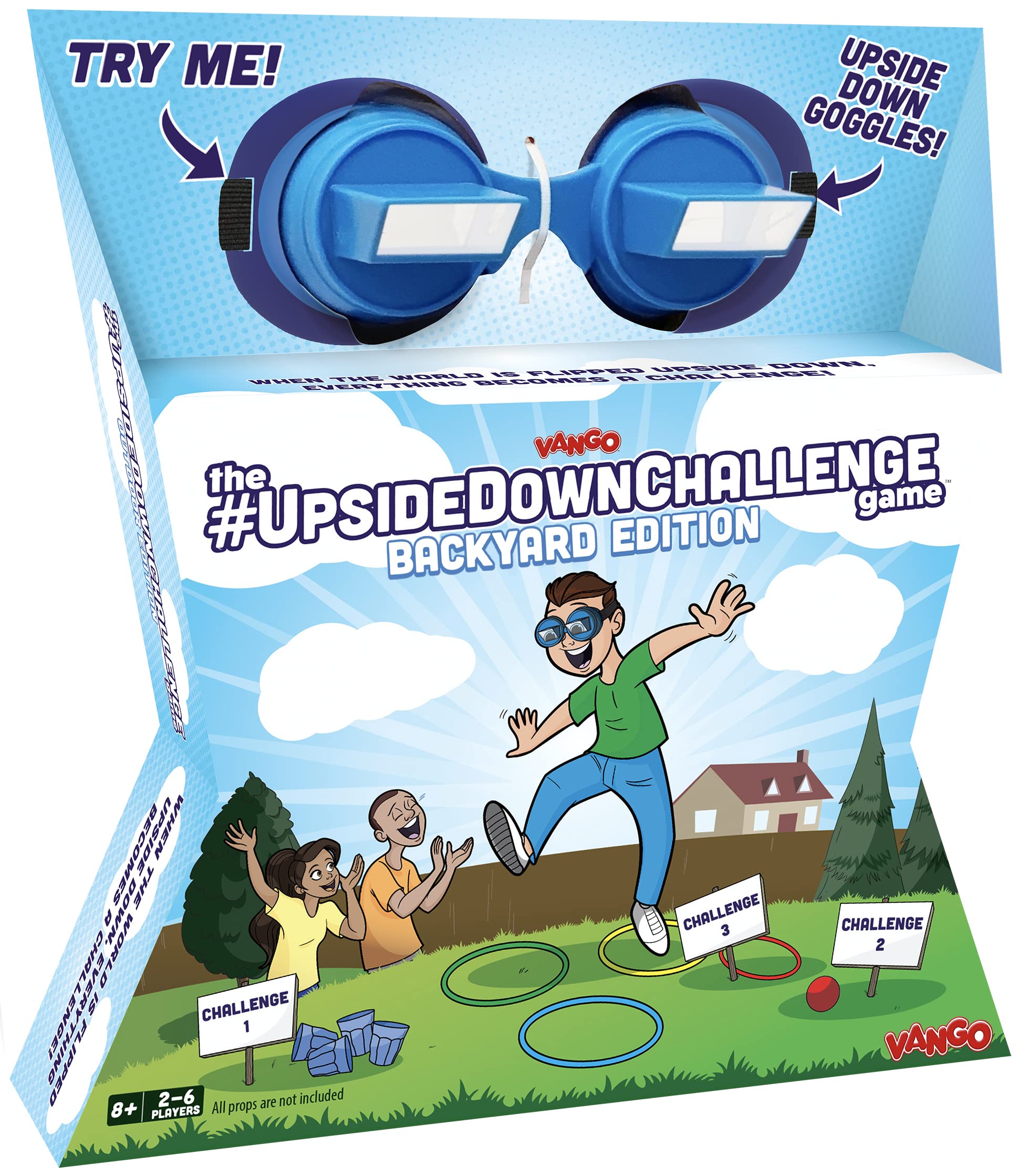 Vango The Original UpsideDownChallenge Game for Family & Kids - Complete Fun Challenges with Upside Down Goggles - Hilarious Fun Game for Game Night & Parties - 2-6 Players, Ages 8+ (Backyard Edition)
