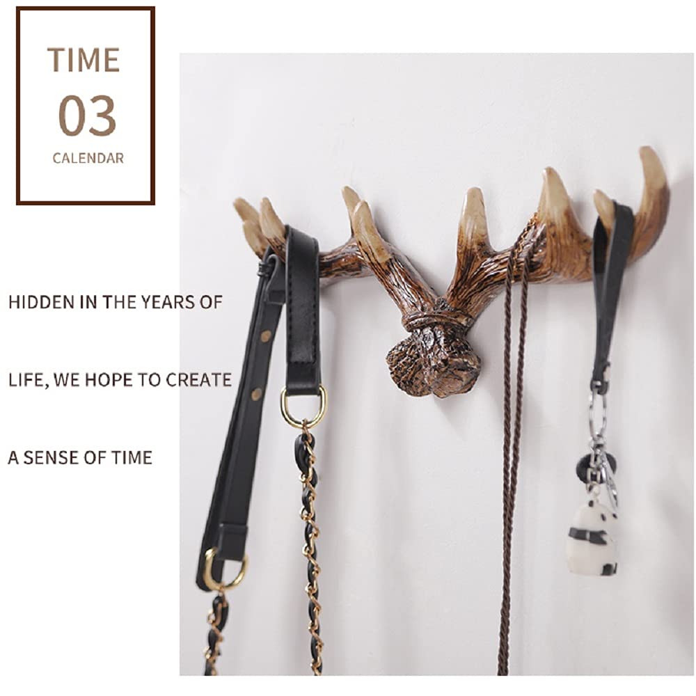 HY&GH Antlers Hook Wall Hooks/Hanger,Towel Hooks,Animal Shaped Hook,Resin Material Wall Home Decor,Deer Antler Holder 15.7" Long, 4.7" Tall and 1.57" deep 10 Hooks