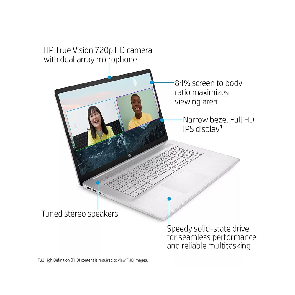 HP 2021 17.3" FHD IPS Laptop Computer, 11th Generation Intel Core i7-1165G7, 16GB RAM, 1TB PCIe SSD, Backlit Keyboard, Intel Iris Xe Graphics, HD Webcam, HD Audio, Windows OS, Silver, 32GB USB Card
