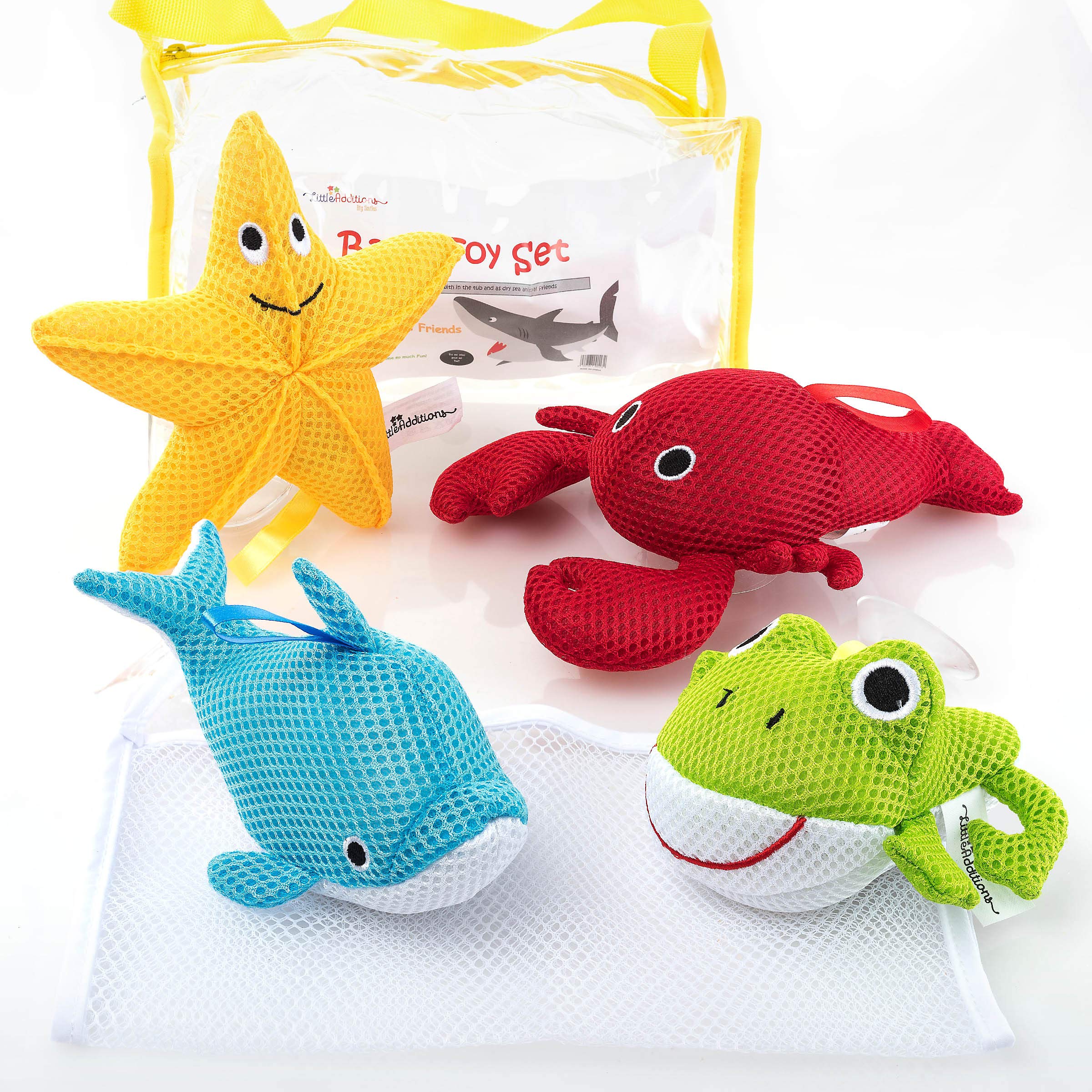 Little Additions Bath Toys for Toddlers 1-3, Baby Bath Toys with Bonus Mesh Bath Toy Storage Bag with Suctions for Easy Drying, Mold Free Bath Toys, Toddler Bath Toys Ocean Collection