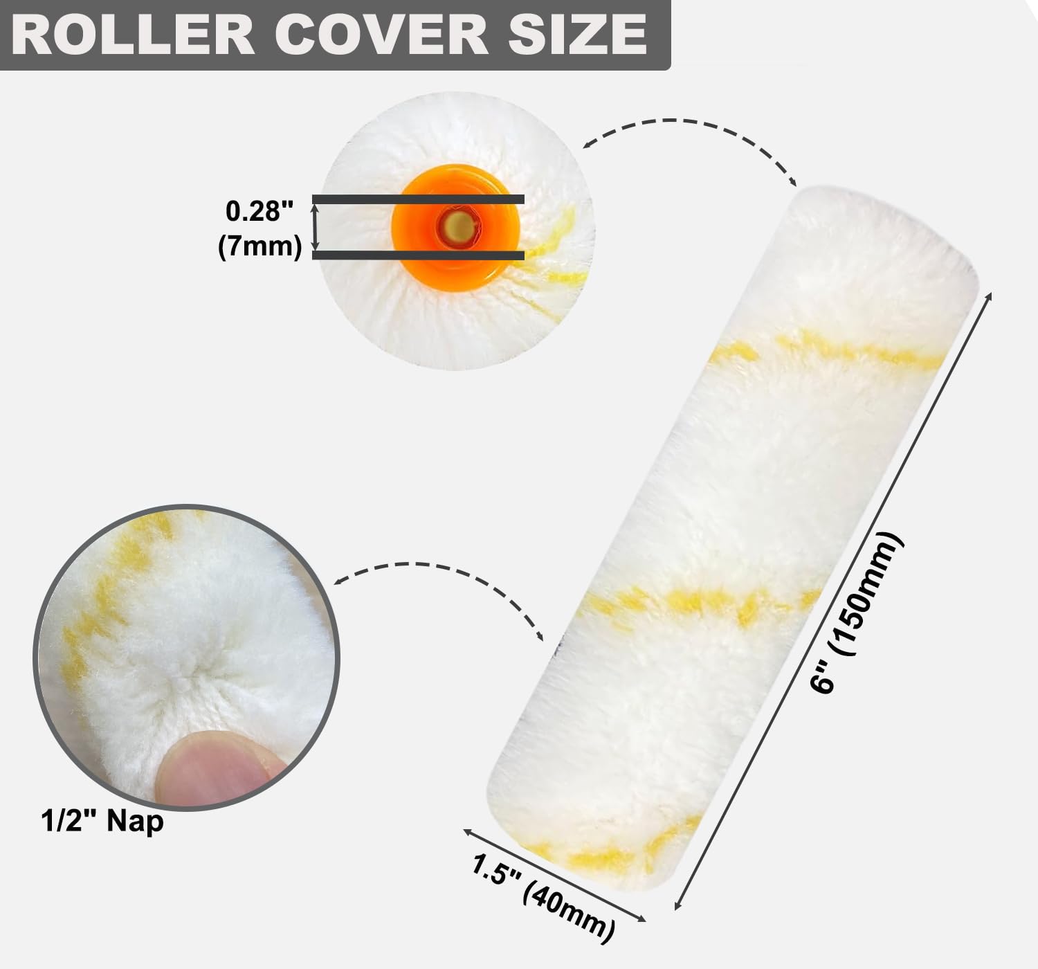 Great Andrew 10 Pack 6 Inch Paint Rollers for All Paints, 1/2" Nap Acrylic Paint Roller Covers, Paint Roller Set for Painting Walls House, 6" Paint Roller Refills