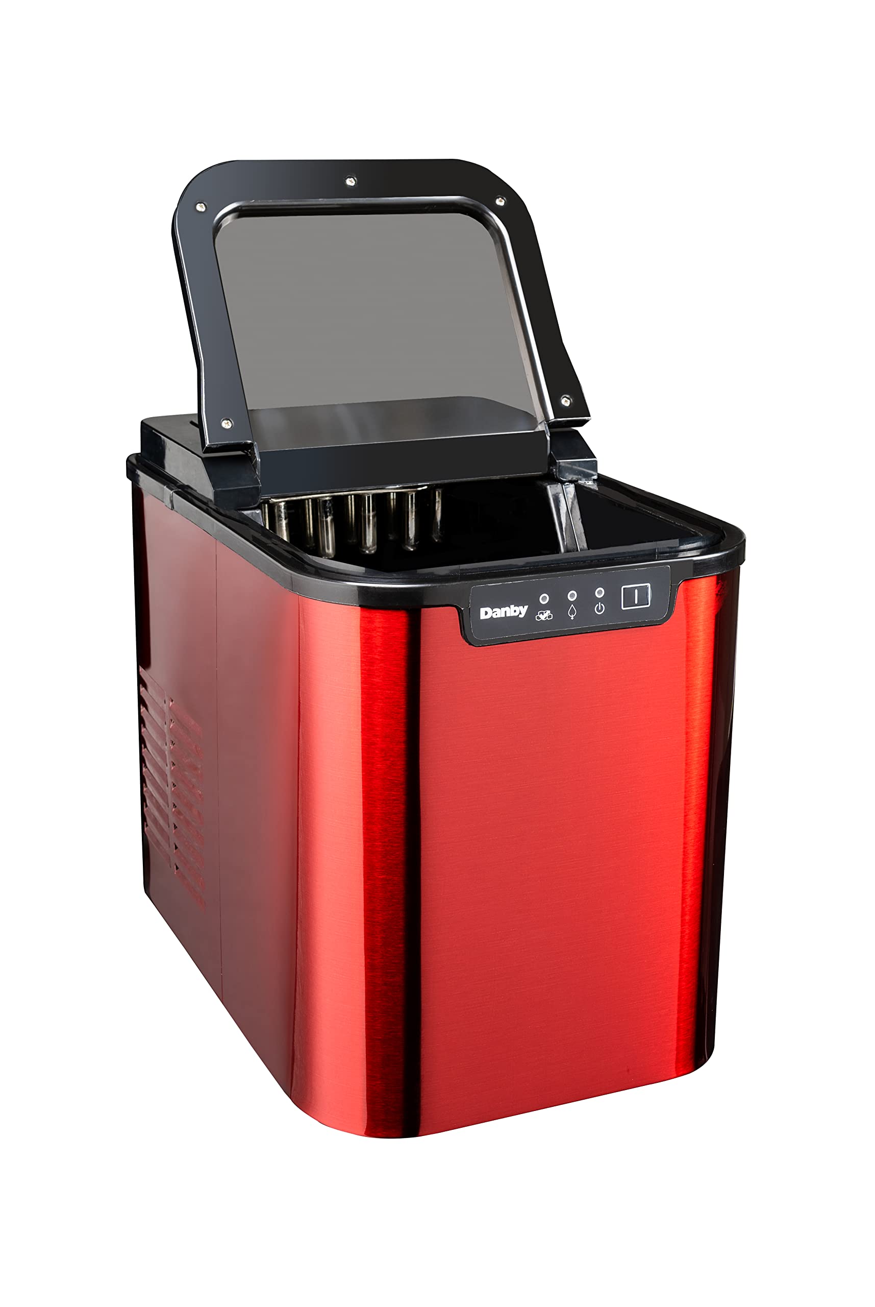 Danby DIM2500RDB Countertop Ice Maker, Makes 25 lbs Ice in 24 Hrs, Holds 2 lbs of Ice, Red Ice Machine with Electronic Controls, LED Display and Self Clean Function