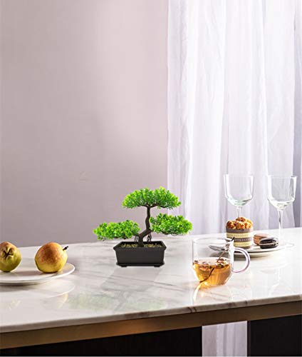 Rozwkeo Artificial Bonsai Tree, Small Pine, 11.4x8.6in, Plastic, Green, Decor, All Seasons, Pot