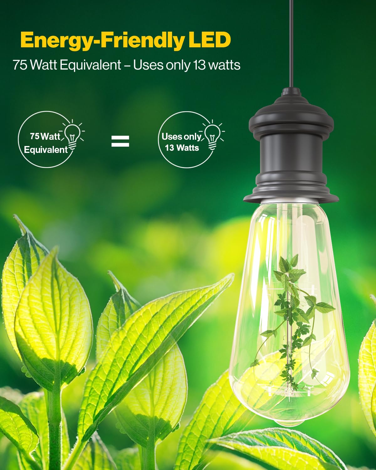 Sunco 6 Pack Vintage LED Edison Bulbs, 75W Equivalent 13W, 1600 LM Ultra Brightness Dimmable ST58 Filament, 3000K Warm White, E26 Medium Base Clear Glass Light Bulbs