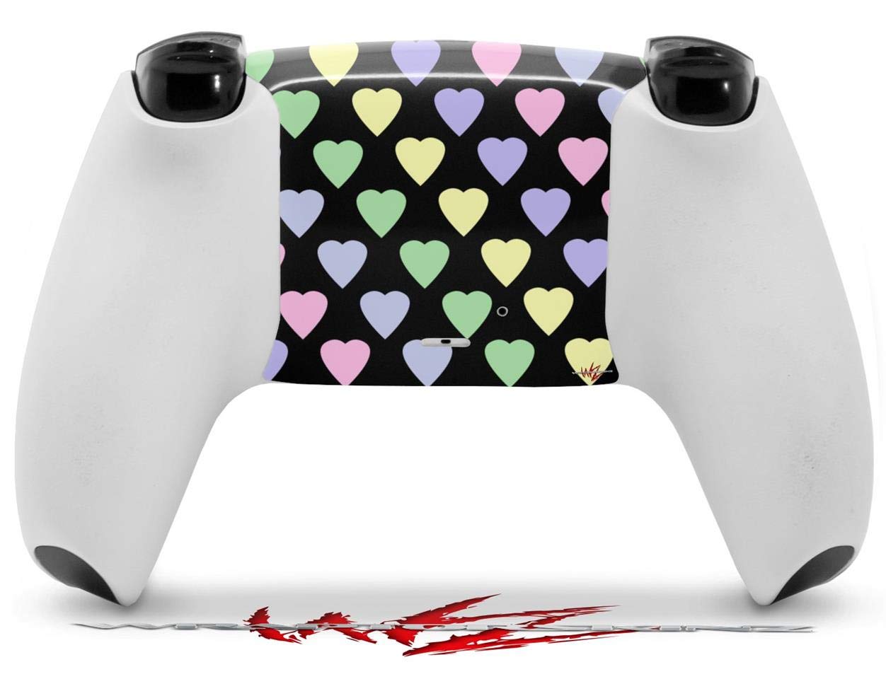WraptorSkinz Skin Wrap compatible with Sony PS5 DualSense Controller Pastel Hearts on Black (CONTROLLER NOT INCLUDED)