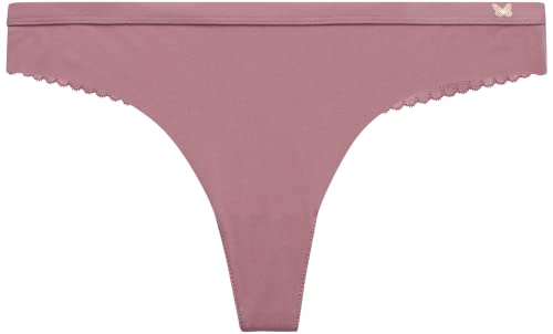 Jessica Simpson Women's Underwear - 3 Pack Microfiber Lace Thong Panties (S-XL), Size Small, Black/Grape Shake/Rose Smoke