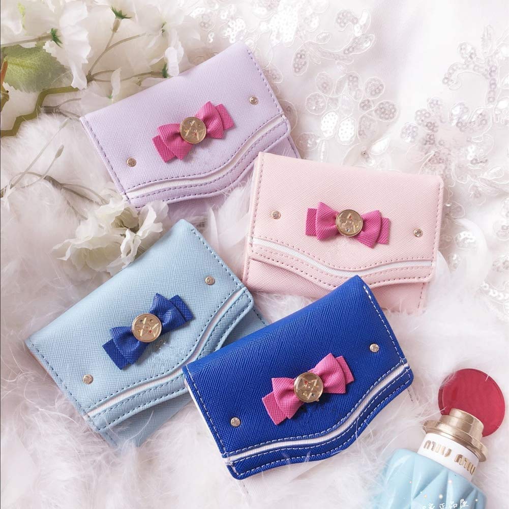 Sailor Moon Small Wallet Kawaii Tsukino Usagi Card Holder Wallet for Girls (Black , One Size )