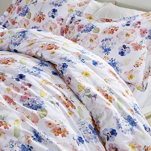 COTTONNEST 100% Cotton Duvet Cover King Size - Floral Blossoms Printed Pattern Soft Breathable Comforter Cover with Zipper Closure