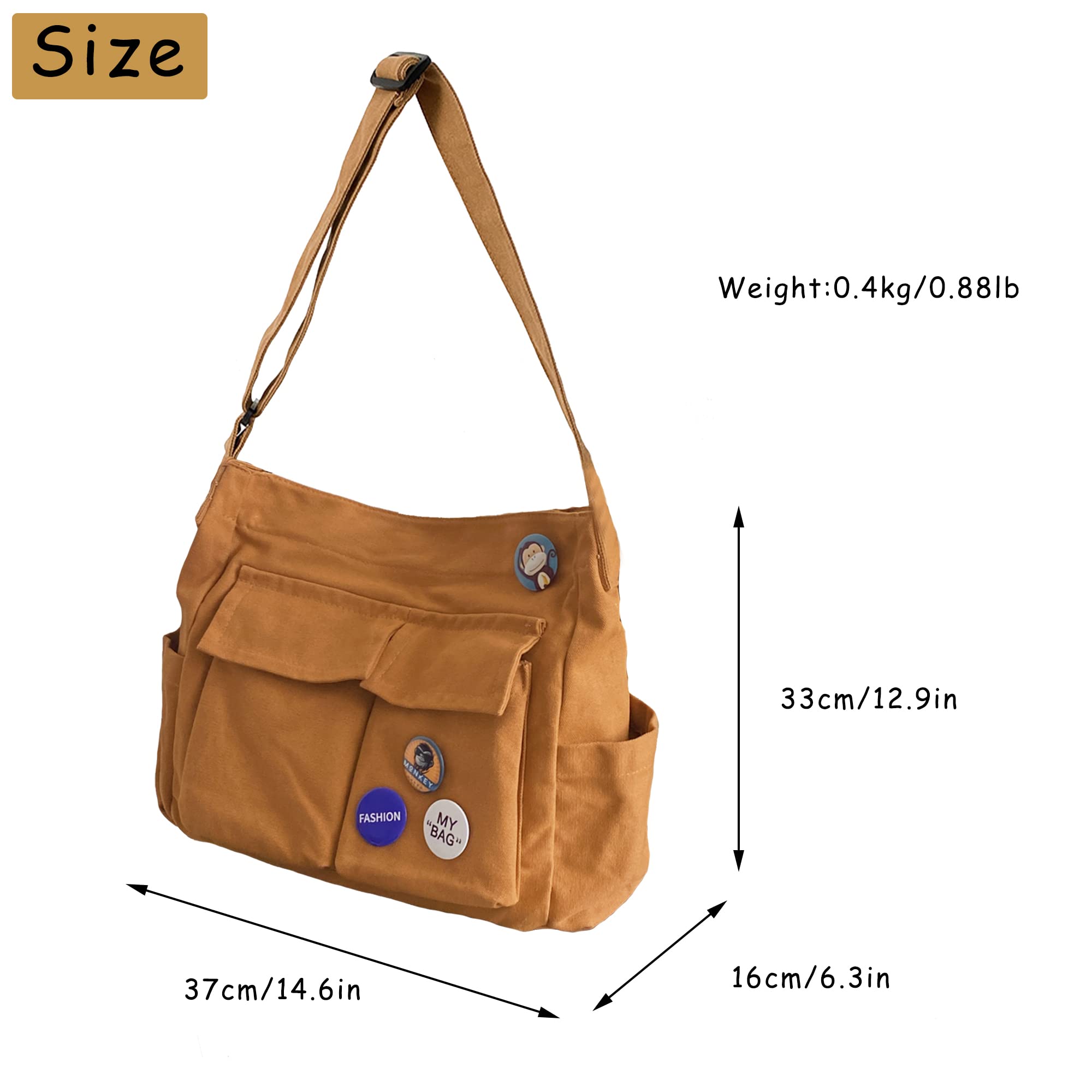 Canvas Messenger Bag Large Hobo Crossbody Bag with Multiple Pockets Shoulder Tote Bag for Women and Men (Beige)