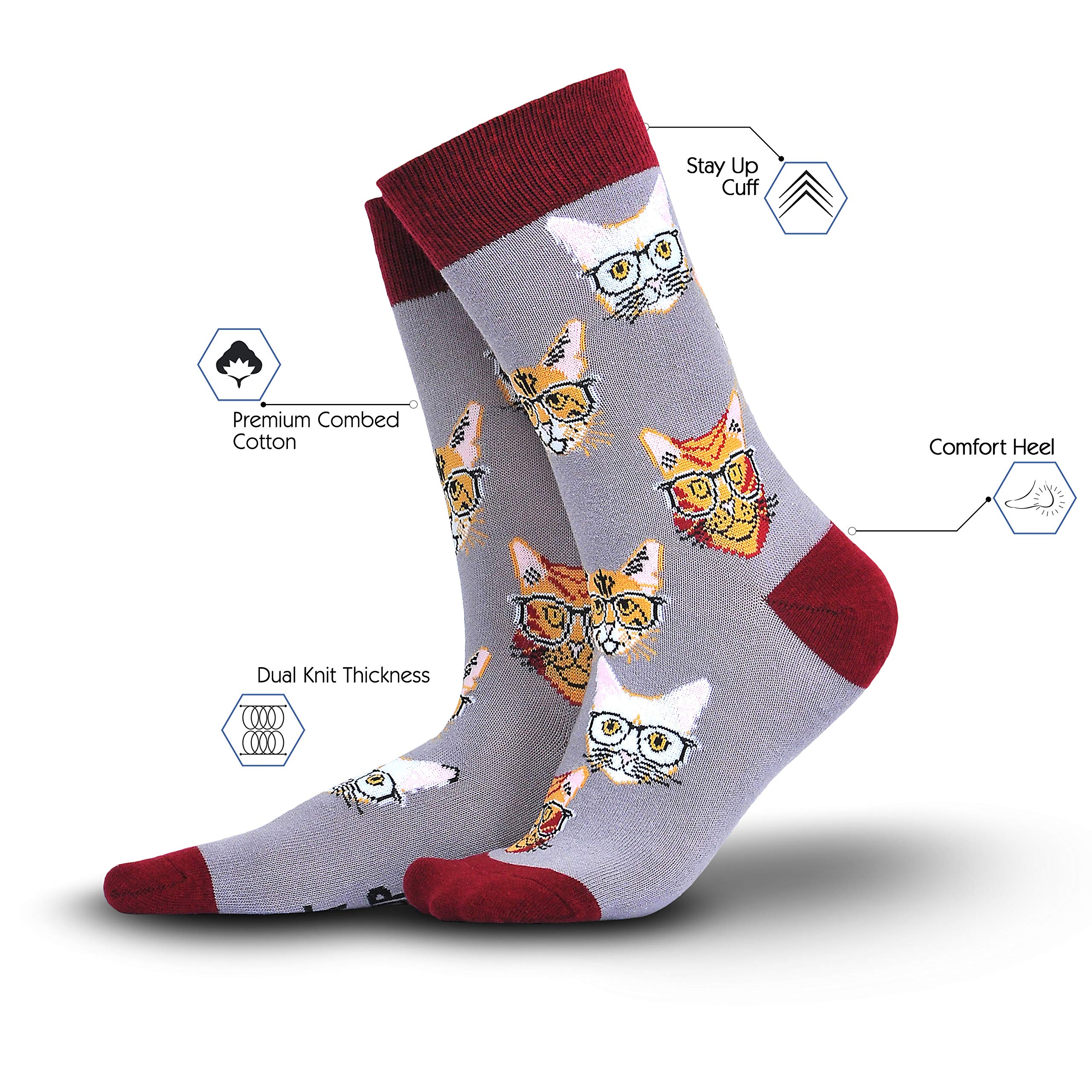 Cavertin Women's Novelty Socks with Gift Box Cat Lover Dog Mom Book Lover Cat Mom Llama Unicorn Sloth Corgi (Cat Lover)