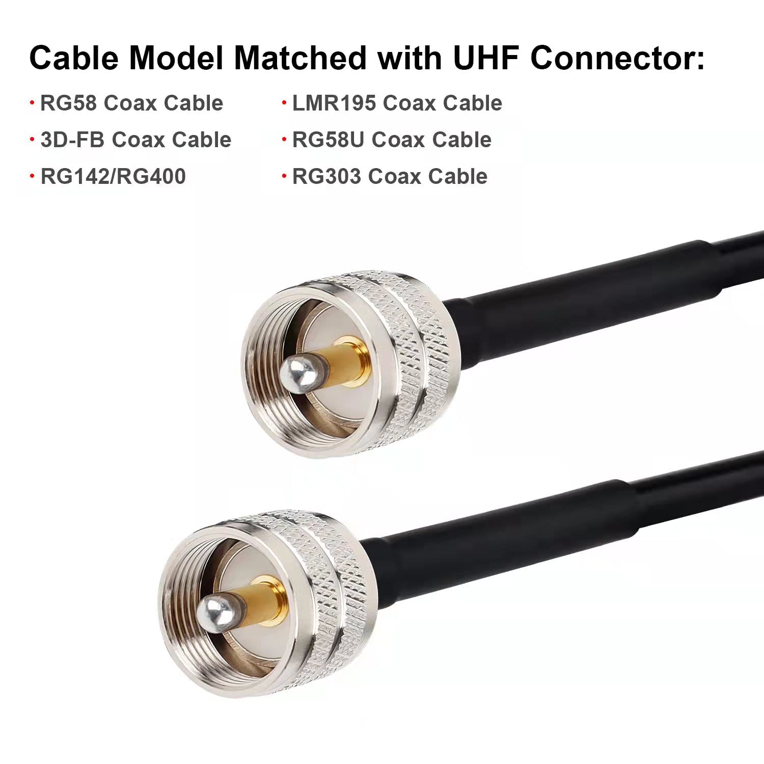 MOOKEERF PL-259 UHF Male Plug Crimp Coax Connector Adapter for RG58 LMR195 RG400 3D-FB KSR195 Cable (Pack of 10)