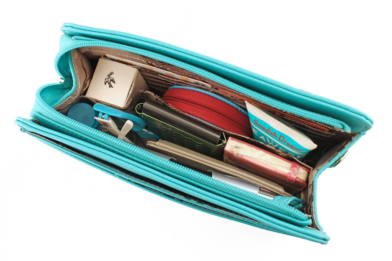 Pouchee Avi Vegan Leather Purse Organizer that doubles as a Clutch and Cross Body Bag (Coral/Cream)