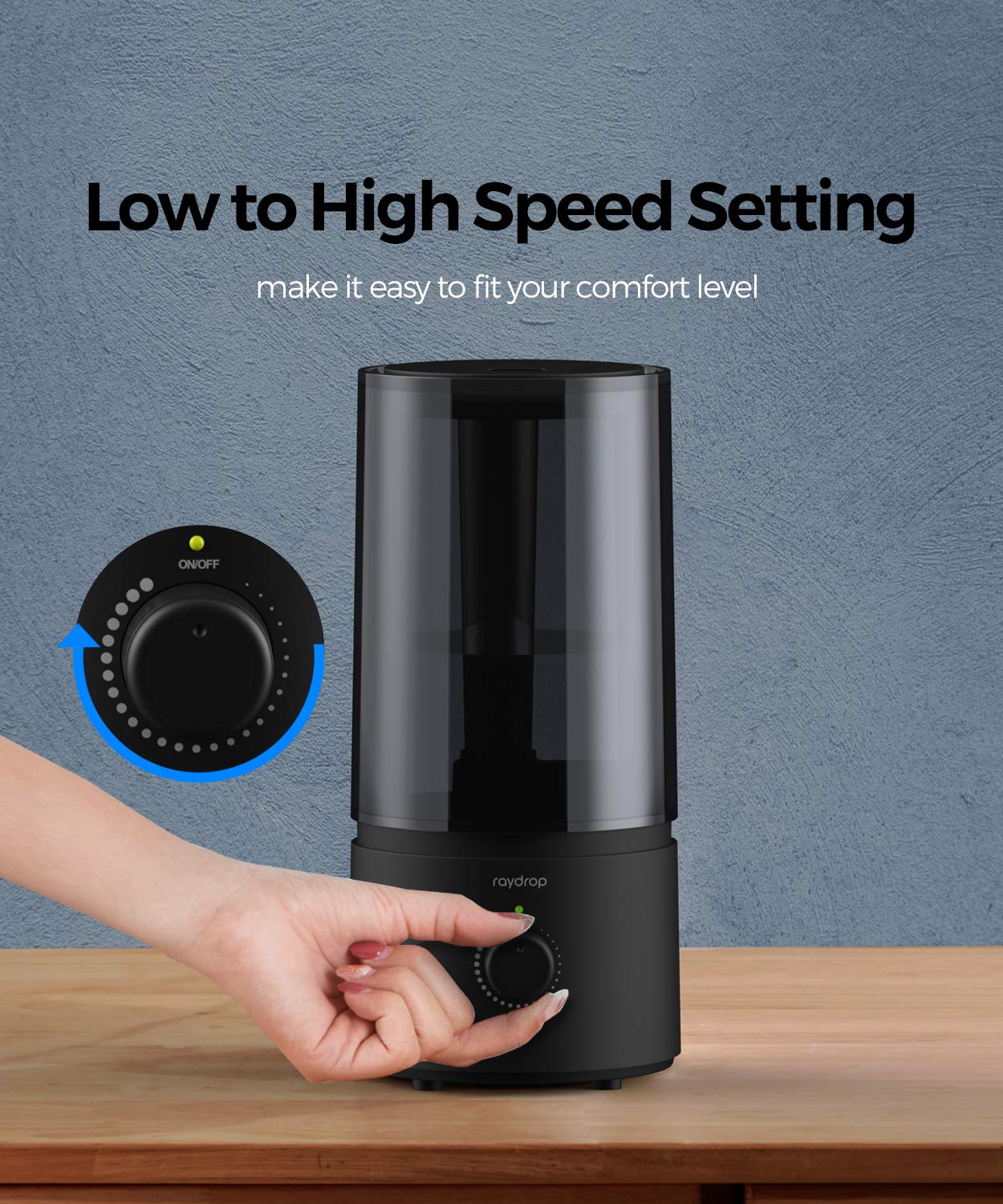 raydrop Humidifiers for Bedroom, Cool Mist Humidifiers for Babies, 1.70L Quiet Ultrasonic Humidifier, Space-Saving, Filterless, Auto Shut Off - (0.45 Gallon, US 110V)