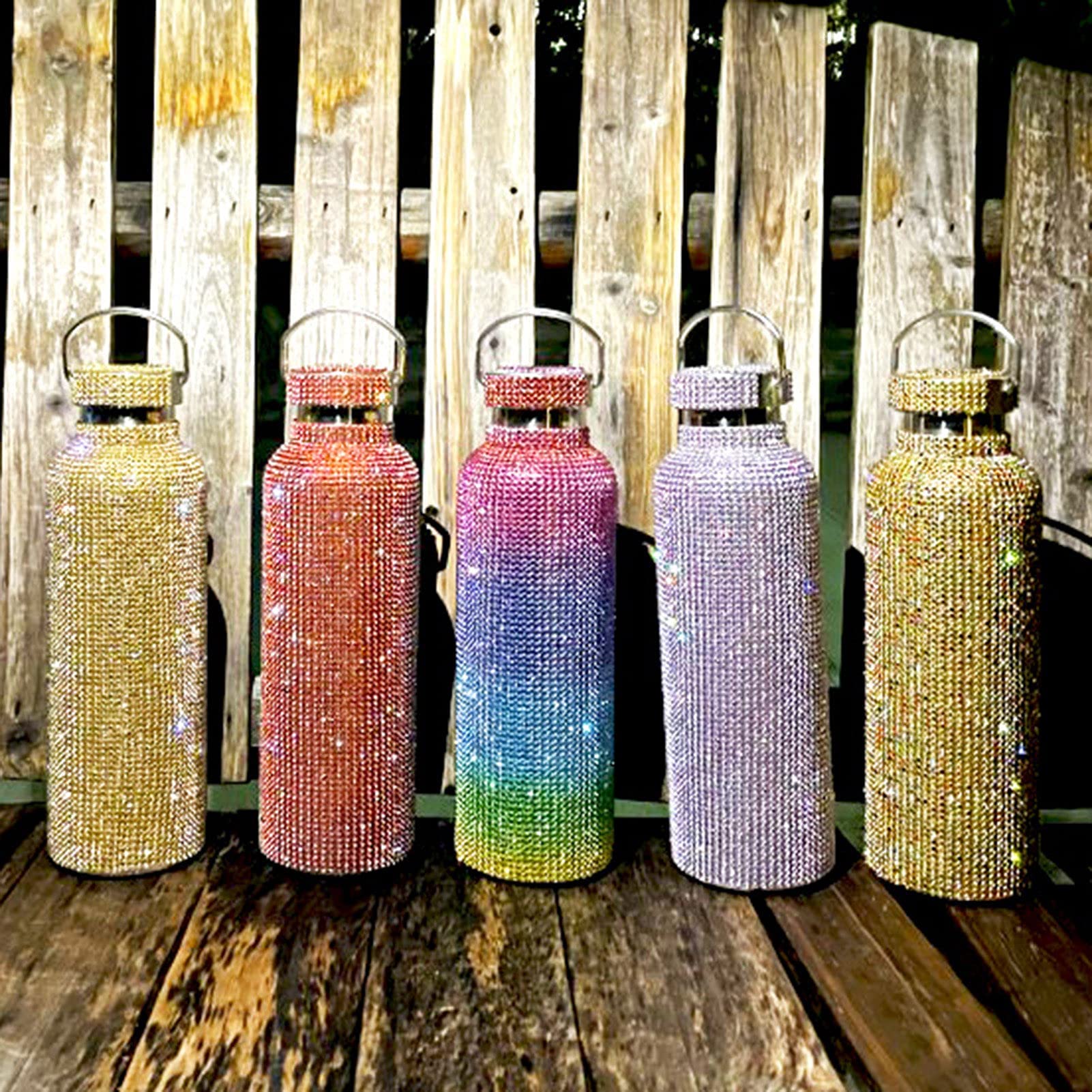 Cuteam Shining Like a Diamond Water Bottle, Fashion Bling Rhinestone Stainless Steel Thermal Bottle, Portable Large Capacity Refillable Vacuum Water Bot, Birthday Gift
