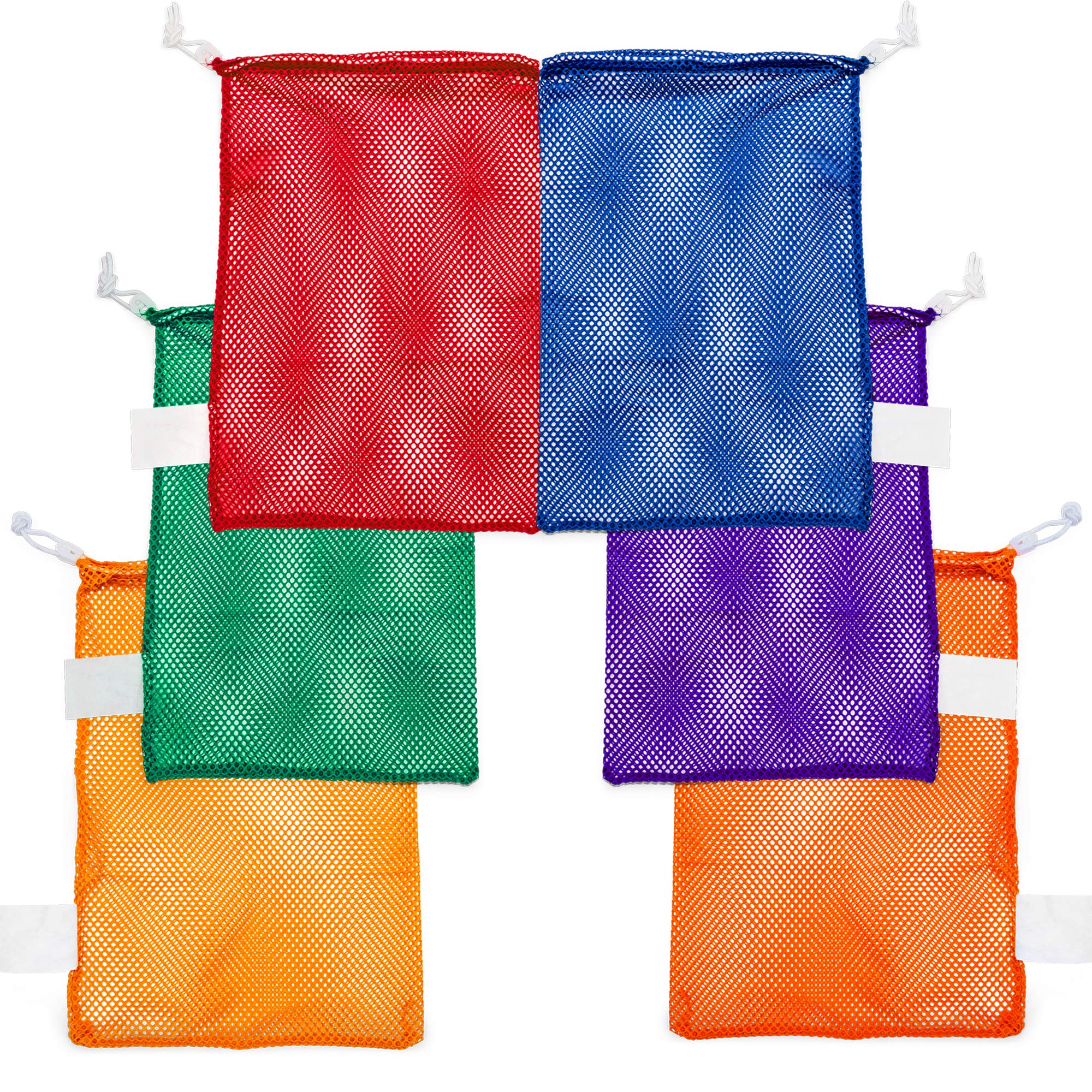 Champion Sports Mesh Sports Equipment Bag, Set of 6, 12x18 Inches - Multipurpose, Nylon Drawstring Bag with Lock and ID Tag for Balls, Beach, Laundry