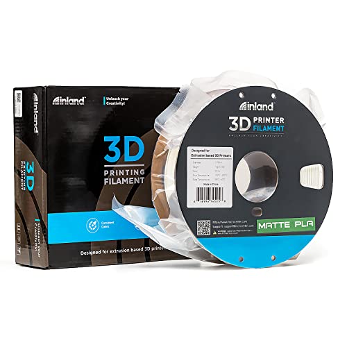 Inland Matte PLA Filament for 3D Printers, White - 3D Printing Matte PLA 1.75mm Roll, 1kg Cardboard Spool (2.2 lbs) - Dimensional Accuracy +/- 0.03mm – Fits Most FDM/FFF Printers (Matte White)